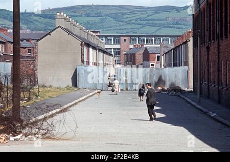 Belfast, 1972: Early peace wall separating Catholic and protestant ...
