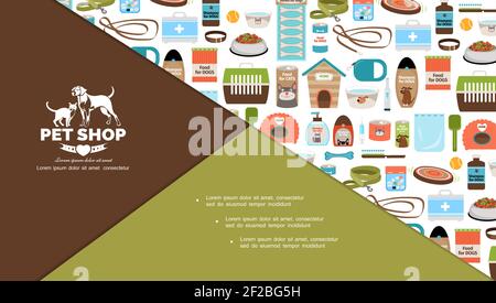 Flat pets shop composition with cat and dog food medical box syringe ...