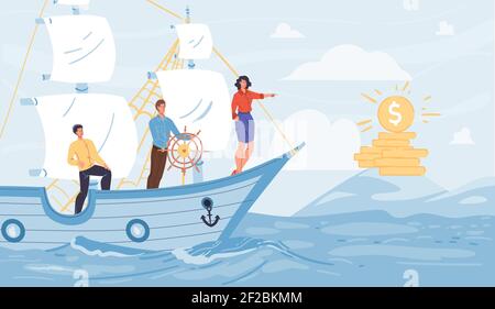 Flat cartoon characters look into distance set vector illustration ...