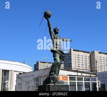 Sculptural composite "The First satellite" in Moscow, Russia. On the ...