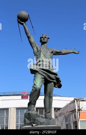 Sculptural composite "The First satellite" in Moscow, Russia. On the ...