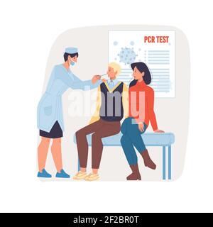 Flat cartoon patients doctor characters,PCR test,coronavirus prevention ...