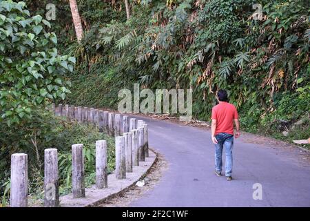 Lonely Pitch Road with Sharp Bend and side protection Stubs Stock Photo ...