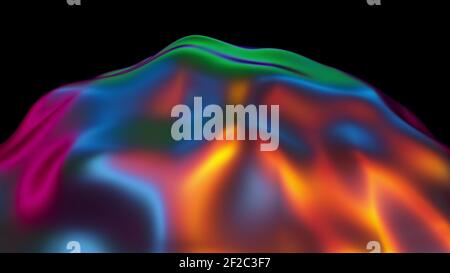 Fluid iridescent blob with a bumpy surface, computer generated, 3d rendering abstract backdrop ...