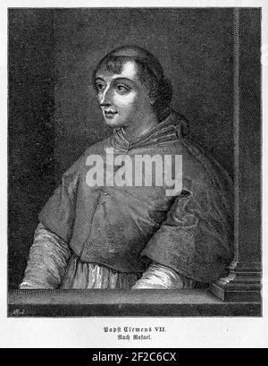 Pope Clement VII, 1478 – 1534. Born Giulio di Giuliano de' Medici. Hand ...