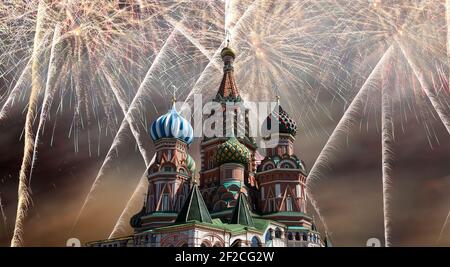 Fireworks over the Saint Basil cathedral ( Temple of Basil the Blessed ...