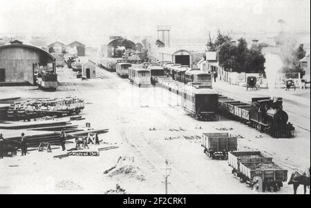 Port Pirie South railway station yards 1909, Y class locomotive hauling ...