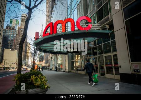 An AMC movie theater is seen on 42nd Street in Manhattan, New York City ...
