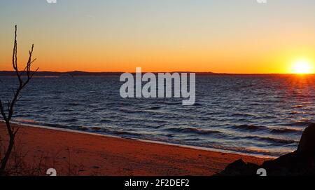 Sunset sky over the Sandy Hook Bay in New Jersey, United States Stock ...