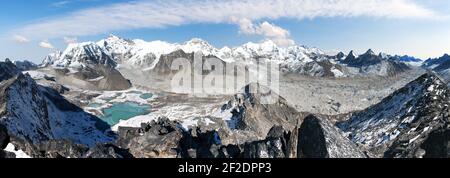 Beautiful panoramic view of Mount Cho Oyu and Cho Oyu base camp ...