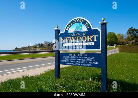 Welcome to the City of Newport sign at the entrance of Newport, Rhode ...