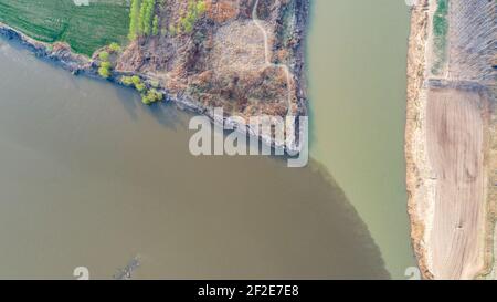 The clean Jing River meets the sandy Wei River in Xi'an city, northwest ...