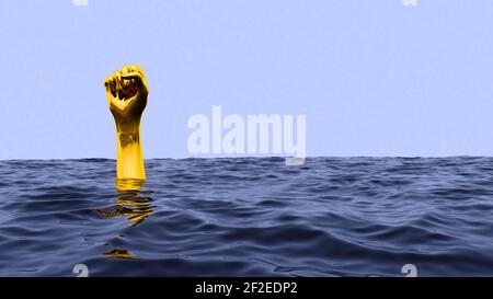 Surreal vaporwave concept with golden hand gesturing with fist from ...