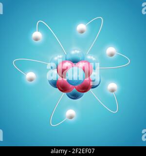 Scientific realistic abstract concept with colorful model of atom on ...