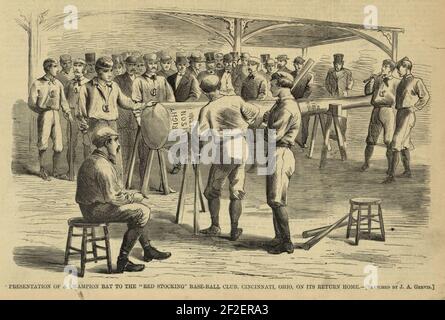Presentation of a champion bat to the Red Stocking base-ball Stock ...