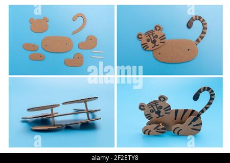 DIY tiger from recycled paper, art project for kids, tutorial, step by ...