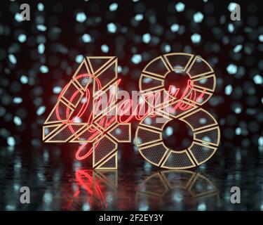 Gold number 48 (number forty-eight) with perforated black metal ...