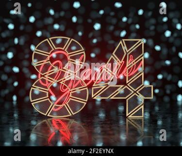 number 84 (number eighty-four) perforated with small holes on the metal ...