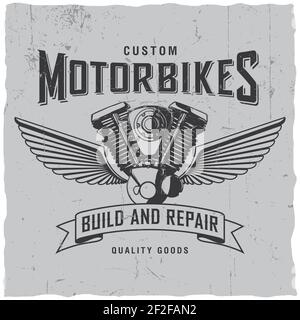 Custom motorbikes poster with words build and repair with hand drawn ...
