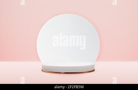Realistic 3d white pedestals over pink background with palms. Trendy ...