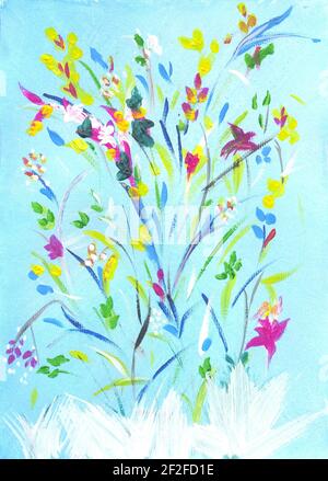 Wild flowers . Watercolor illustration. Mixed media artistic background ...