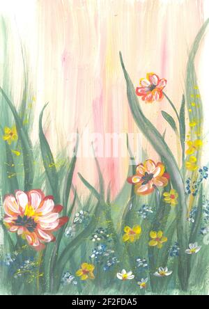 Watercolor gentle light palm flowers. Tropical wreath green leaves ...