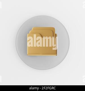 Gold folder icon in flat style. 3d rendering gray round button key, interface ui ux element ...