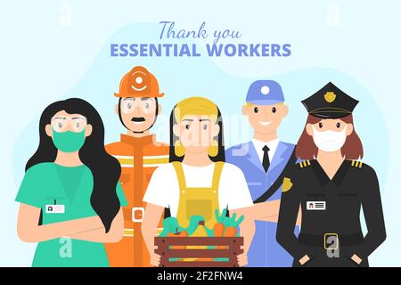 Flat thank you essential workers Vector illustration Stock Vector Image ...
