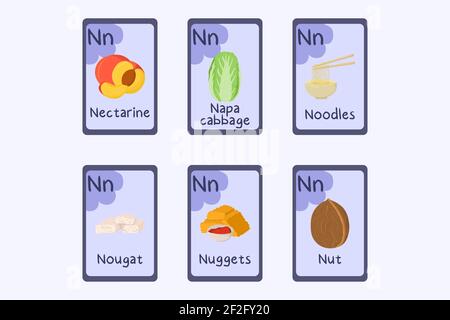 Alphabet printable flashcard with letter N. Cartoon cute nightingale ...