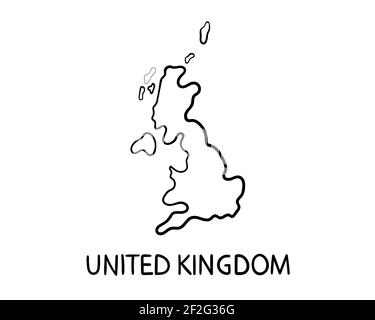 United Kingdom sketch outline map isolated on white background. Empty ...