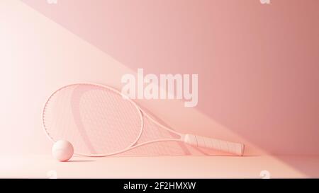 tennis racket with ball lit by a ray of light. 3d rendering Stock Photo ...