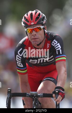 Cadel Evans at the finish line Stock Photo - Alamy