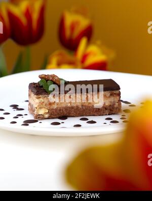 Traditional Croatian dessert Bajadera cake. Walnut and almond flour ...