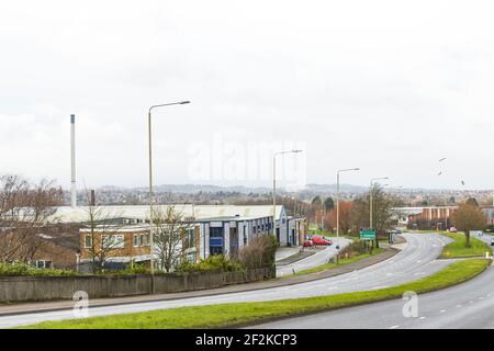 Main road junction on Thurmaston Road A563, roundabout, lamp posts and ...