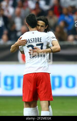Javier Pastore of Paris SG celebrates with Edison Cavani and Marquinhos ...