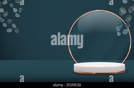 Realistic 3d pedestal over dark background. Trendy empty podium display ...