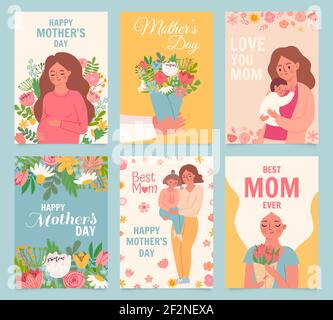 Happy Mothers Day lettering with wild flowers decoration. Greeting card ...