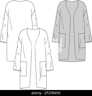 Sweater cardigan technical fashion illustration with V- neck, long ...