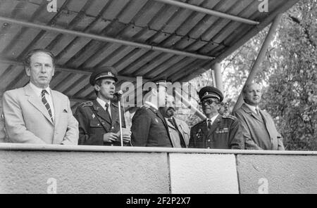 A soldier in the uniform of the Czechoslovak People's Army stands on ...