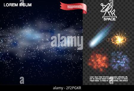 Realistic outer space composition with stars blue nebula falling comet ...