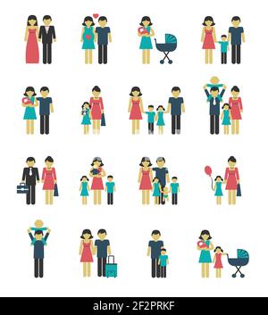 Family icons set with married couple people relationship symbols ...