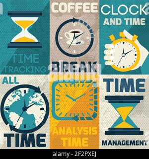 Time management posters with people working in office or home workplace ...
