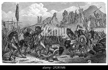Antique 19th-century engraving of a Mandan village. Illustration ...