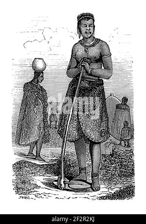 Antique 19th-century illustration of a Basotho tribal chief. Engraving ...