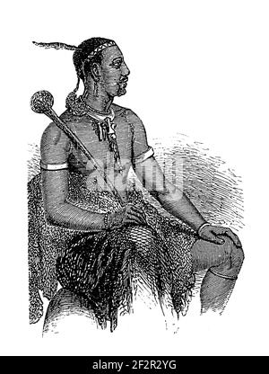 Antique 19th-century engraving of a Basotho warrior. Illustration ...