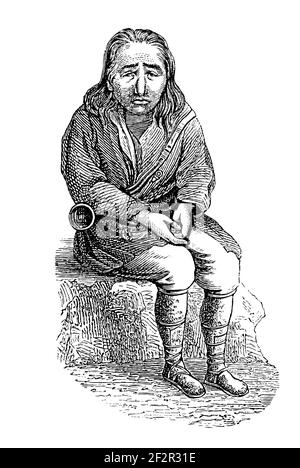 Antique 19th-century illustration of Evenks people. Engraving published ...