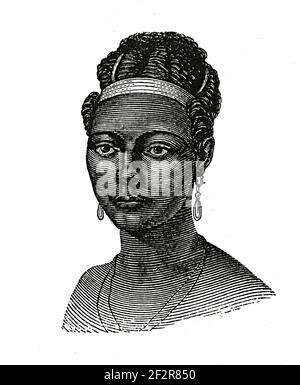 Antique 19th-century engraving of inhabitants of Ratak Chain Island ...