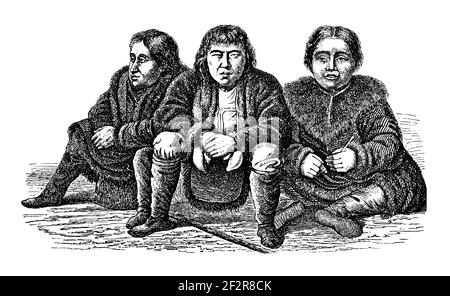 Antique 19th-century illustration of Evenks people. Engraving published ...