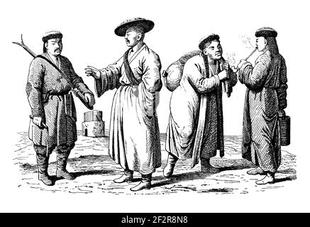 19th-century illustration of Kalmyk people. Engraving published in ...