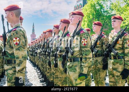 The Russian army in red berets and green uniforms. Military with ...